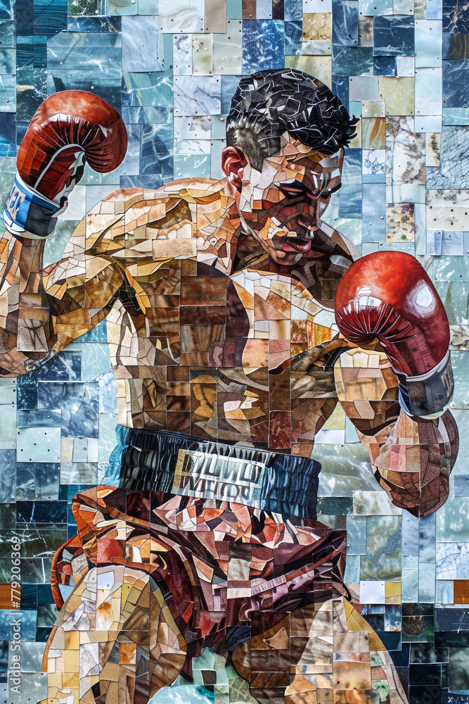 Portrait of an athlete in a boxing match, concept poster about the ...