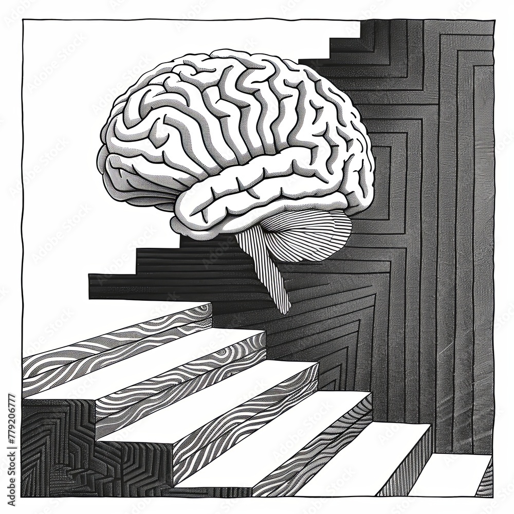 Brain climbing a ladder. Ambition and goal achievement concept ...