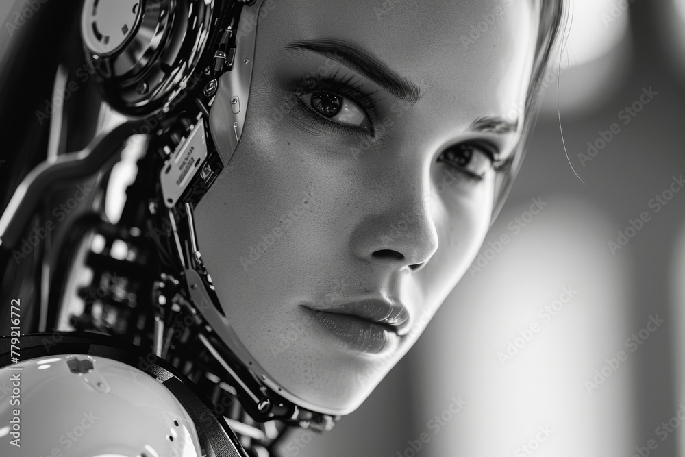 Modern Female Humanoid Robot Model, Android AI Machine with Realistic ...