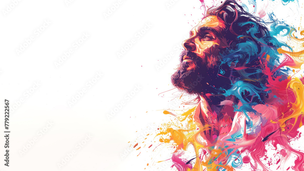 Jesus Christ Is Praying In Colorful Liquid Painting Stock Illustration