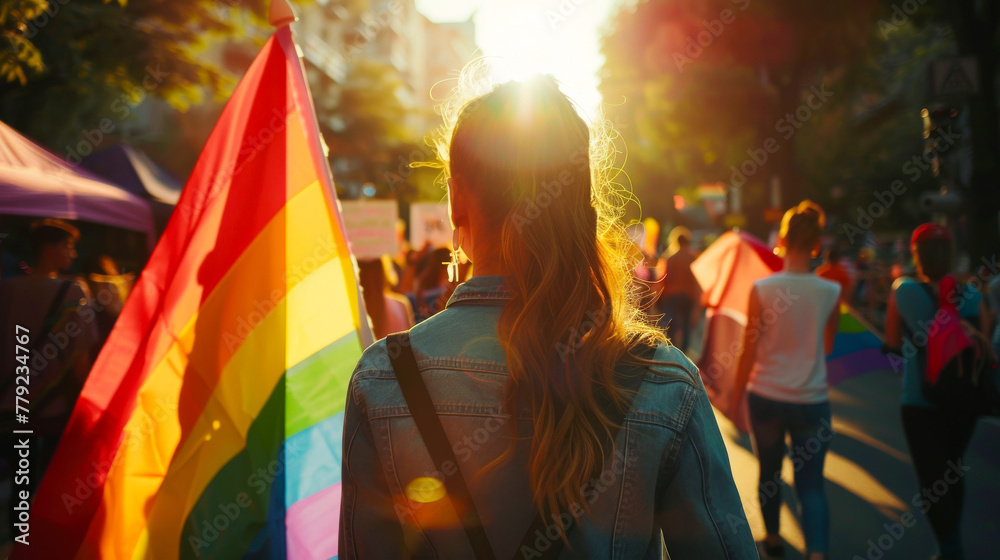 People Holding LGBT and Trans Flags in Street Protest Stock ...