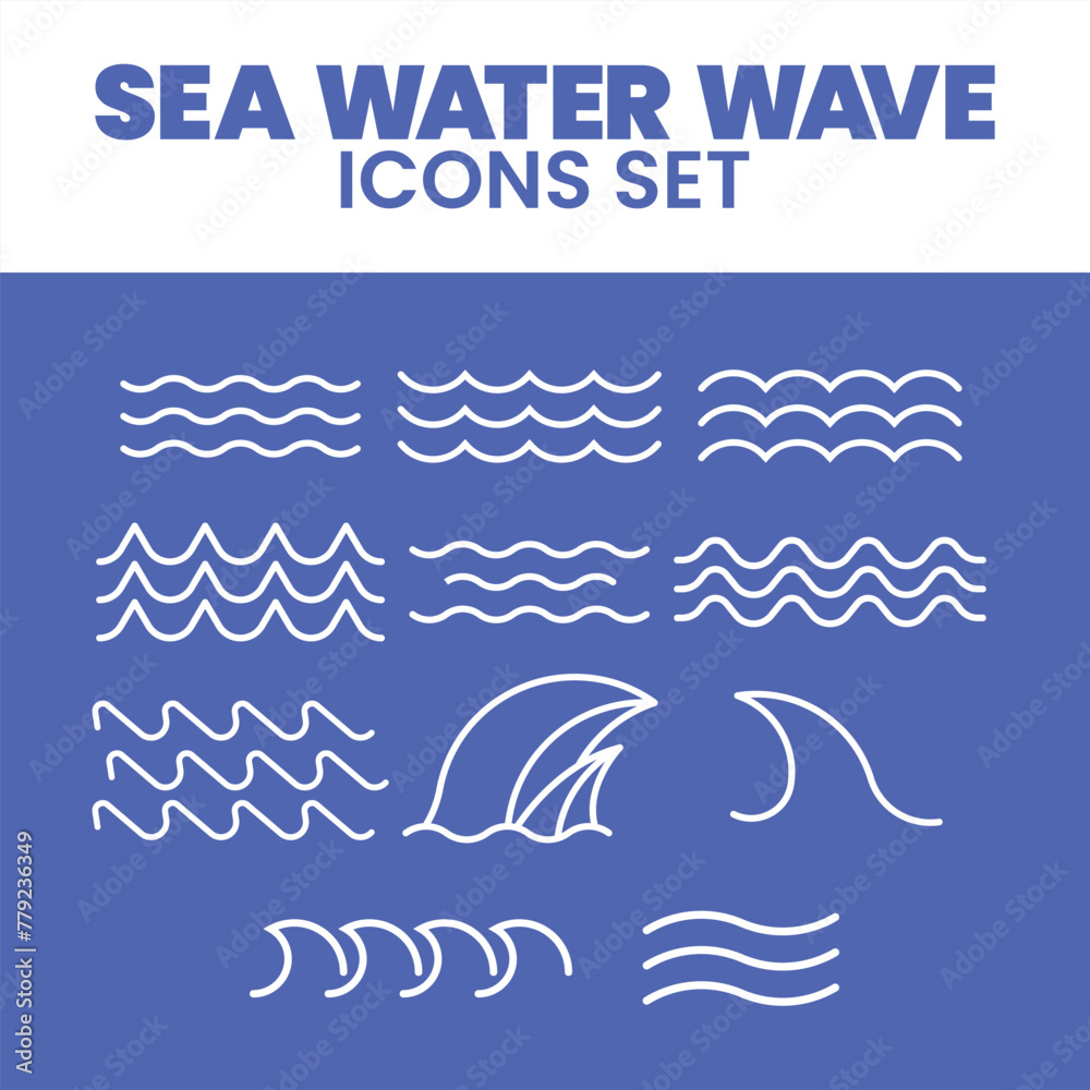 Sea Water Wave Icon Set Vector Illustration Sea Line Wave Icons vector ...