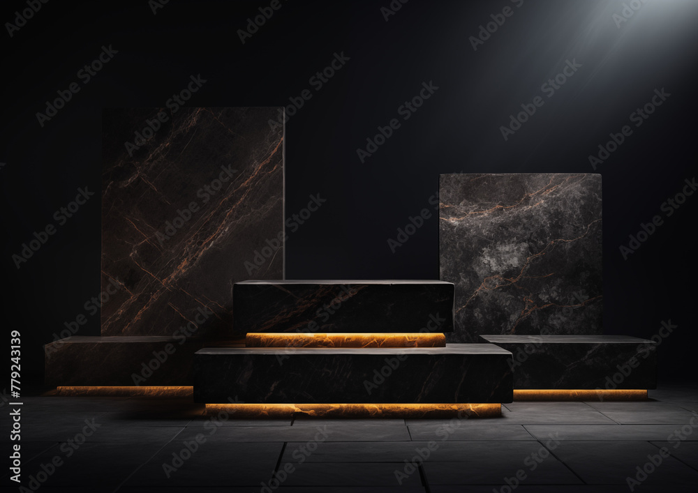 Abstract dark color with golden stage design podium stage shape for ...