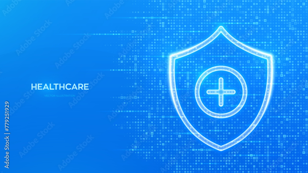 Protection shield with medical cross sign. Healthcare, Medical services ...