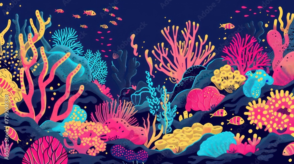 This eye-catching image showcases a colorful underwater scene with ... This eye-catching image showcases a colorful underwater scene with ...
