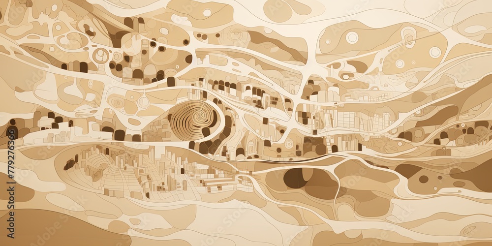 Tan and white pattern with a Tan background map lines sigths and ...