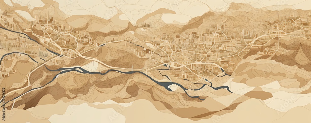 Tan and white pattern with a Tan background map lines sigths and ...