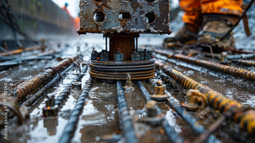 Intimate look at a rebar tie wire spool in use, highlighting the ...
