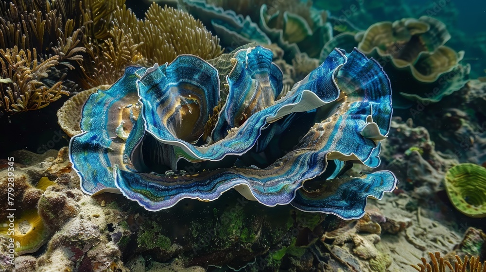 Giant clams opening and closing in a rhythmical fash AI generated ...