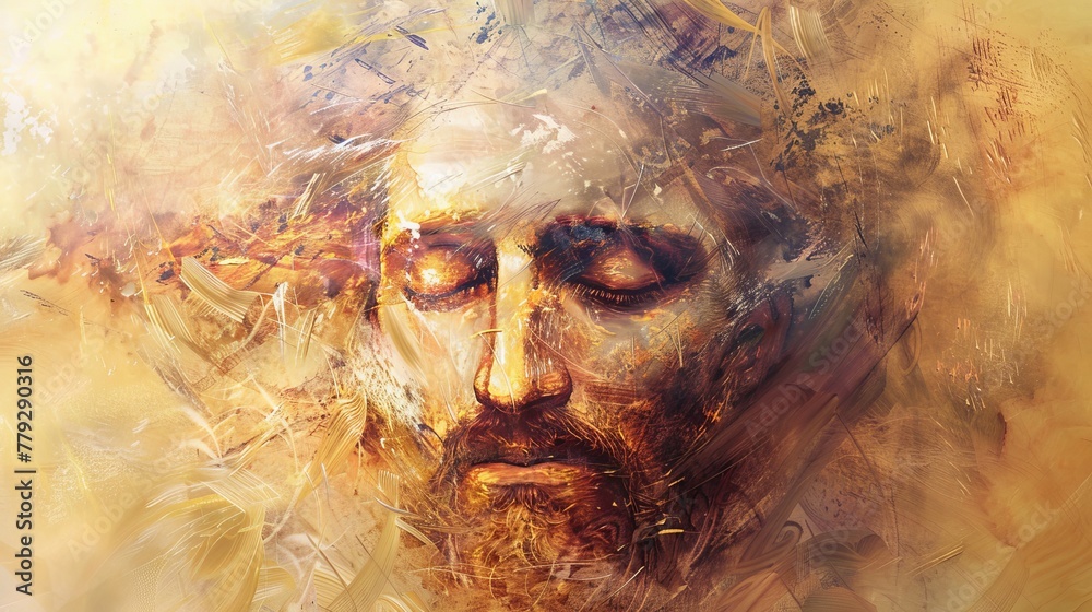 Serene Savior The face of Jesus is depicted with sof AI generated ...