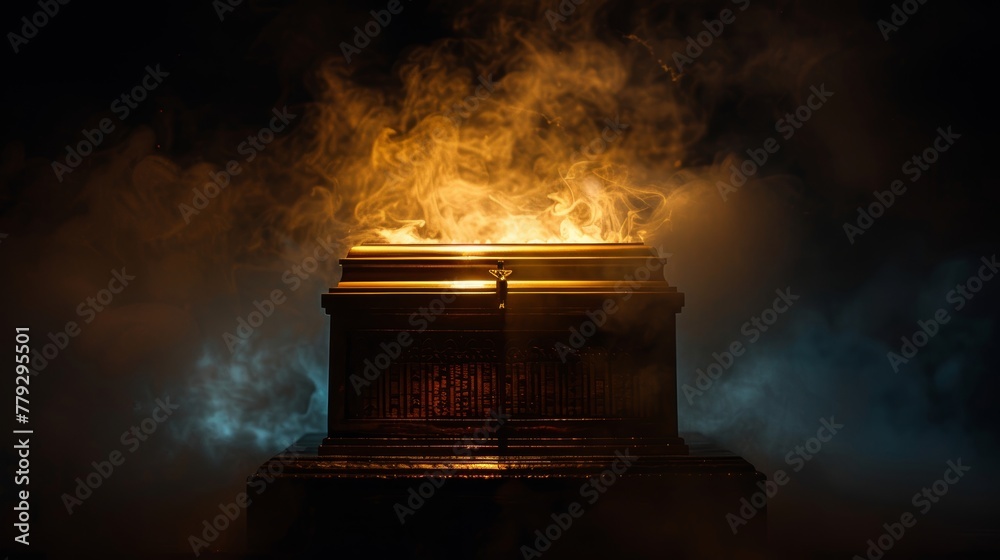 The Ark of the Covenant portrayed as a glowing box a AI generated ...