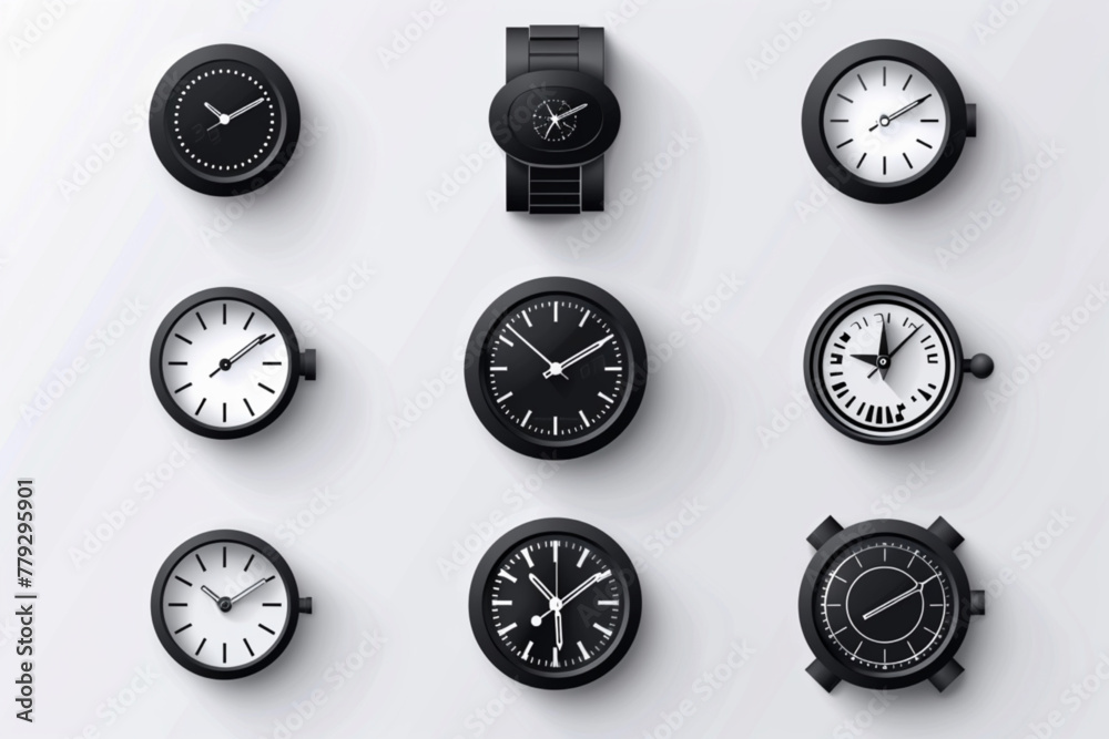 3D time and clock icon set, timer, speed, alarm, restore, management ...