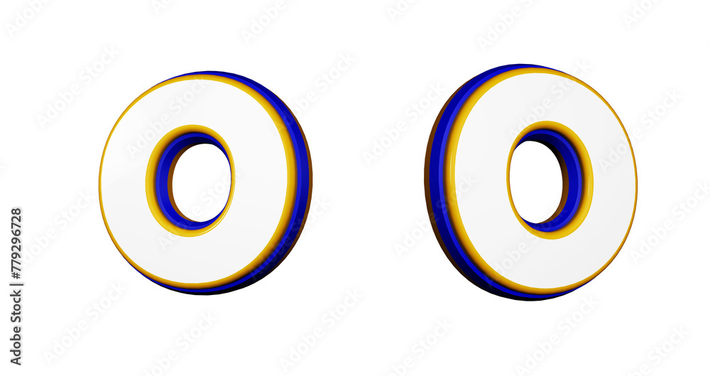 Letter O in 3D render, in two different perspectives and angles. Colors ...