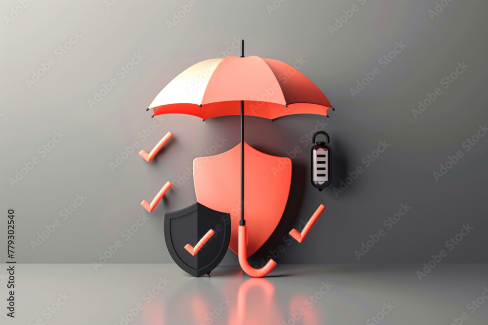 white background, black colour icon 3D Business Insurance Concept ...