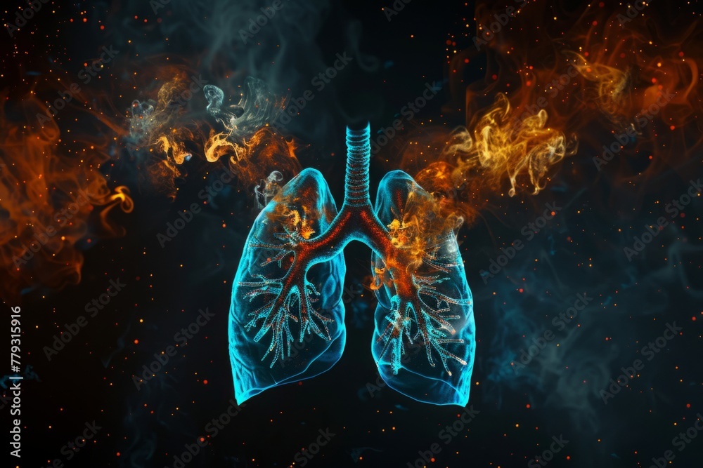 Human lungs with fire smoke effect on dark - A visually striking image ...