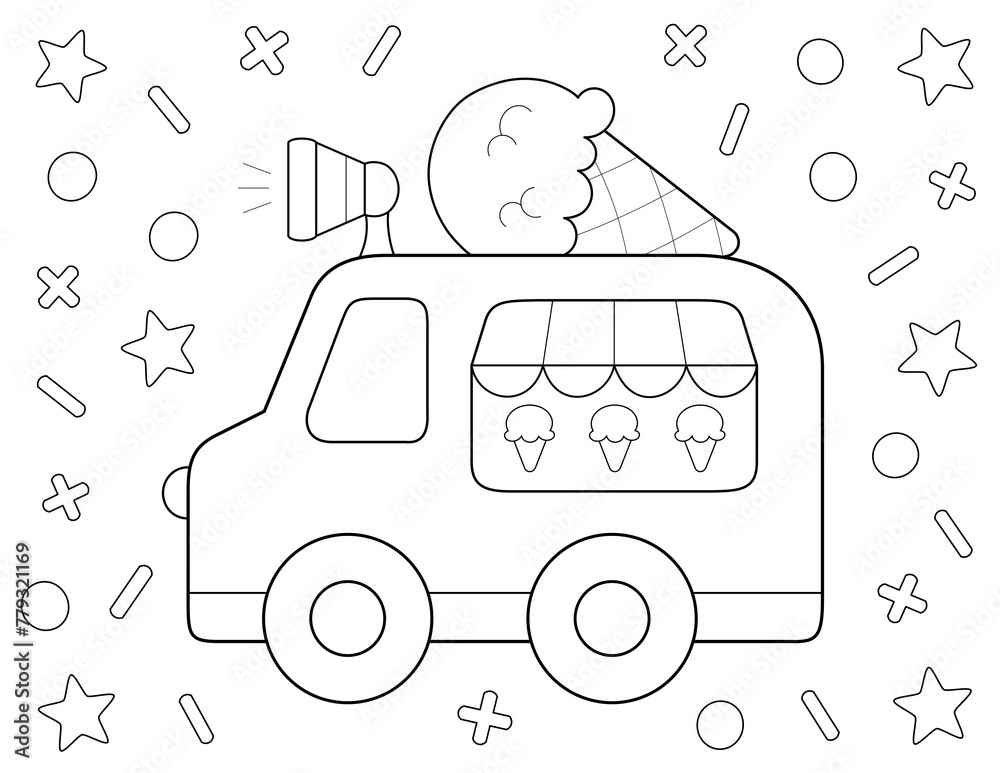 cute easy ice cream van coloring page for kids or adults, also fun ...