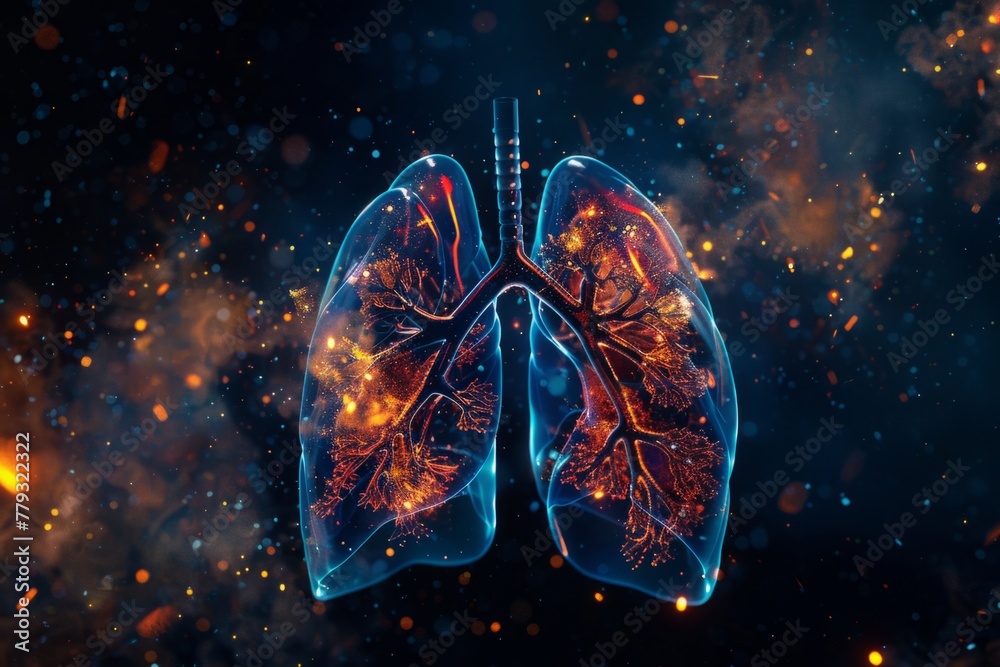 Human lungs with abstract cosmic background - This image shows detailed ...