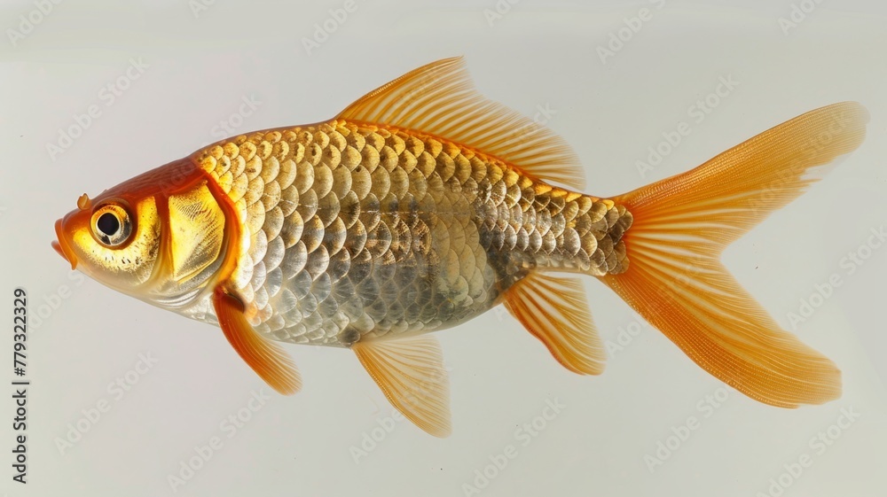 Top view of a goldfish on white background - This top view presents a ...