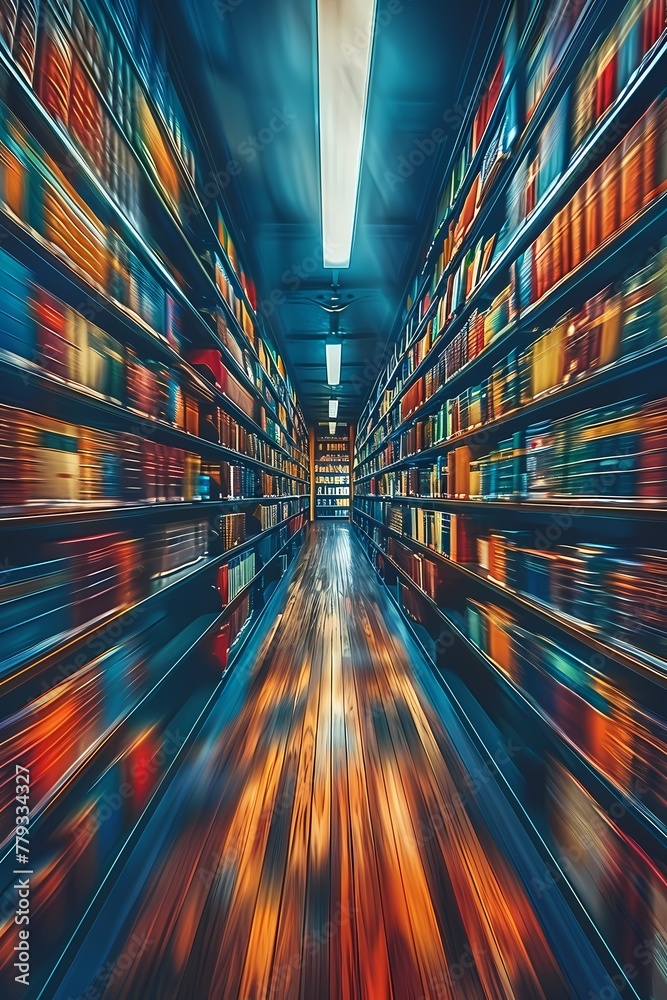 Abstract blurred contemporary library corridor background, for home ...