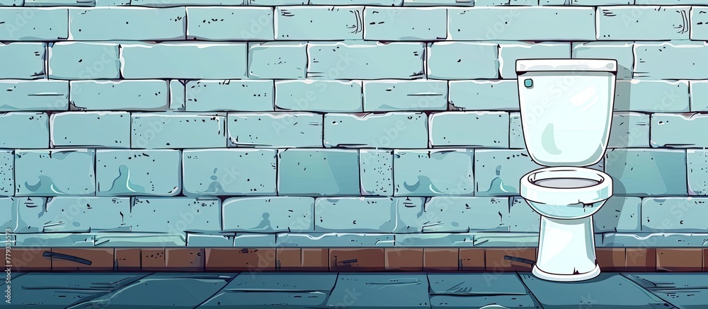 An illustration of a rectangular brick toilet in front of a brick ...