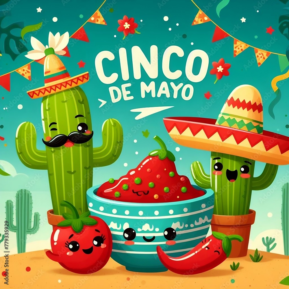 Cinco de Mayo - May 5, a traditional holiday in Mexico. Cute chili and ...