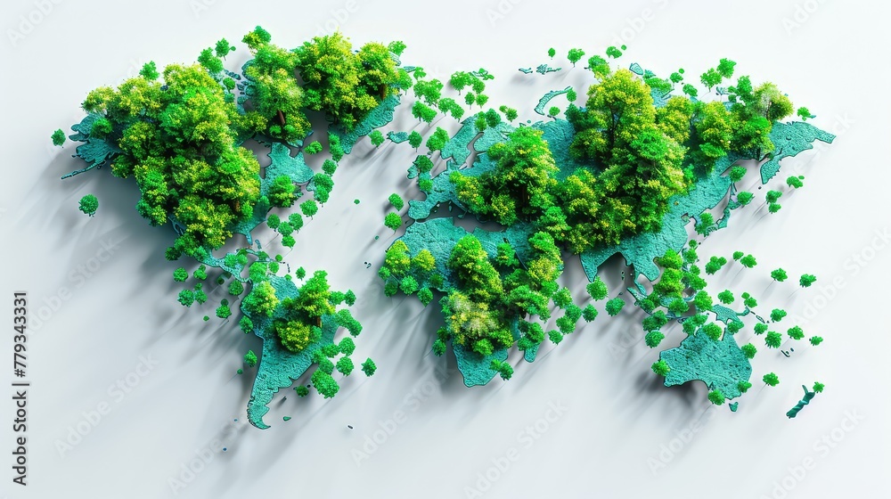 World Environment Day illustration of a green map of the world ecology ...