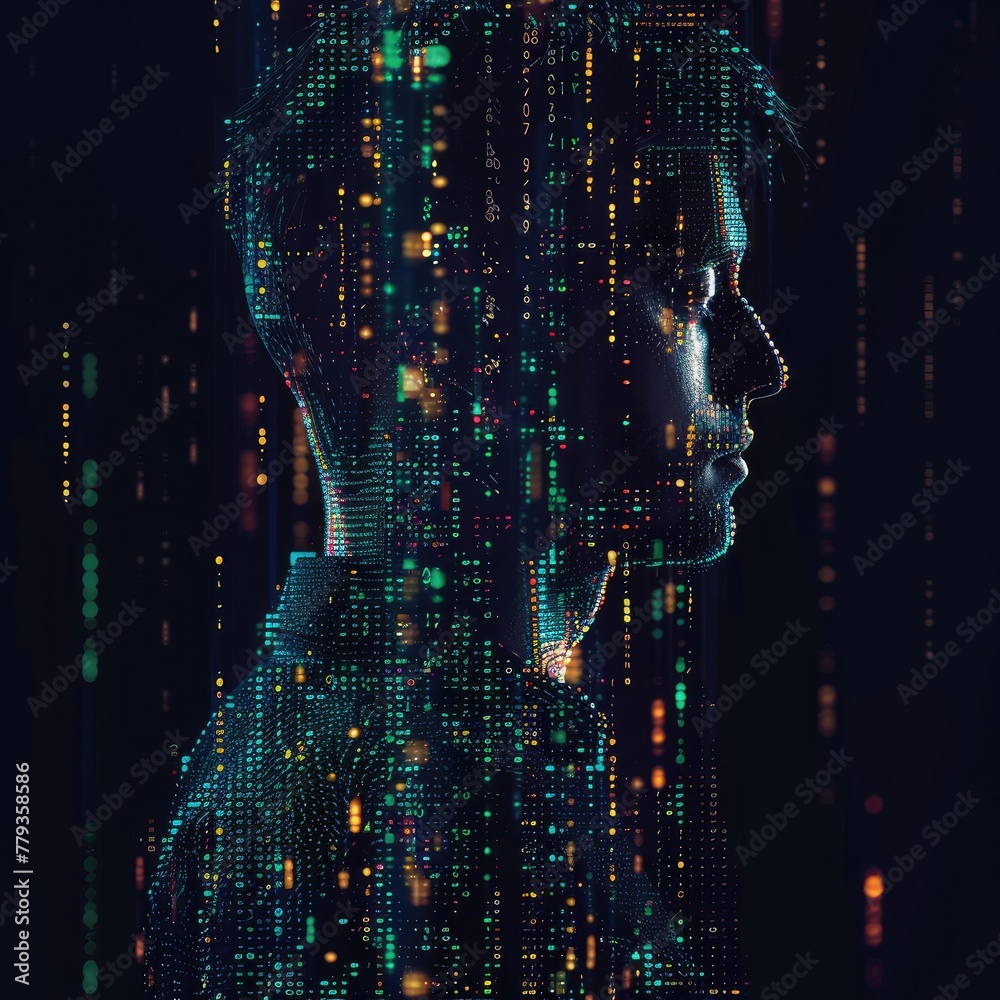 A digital art piece portraying a persons silhouette filled with ...