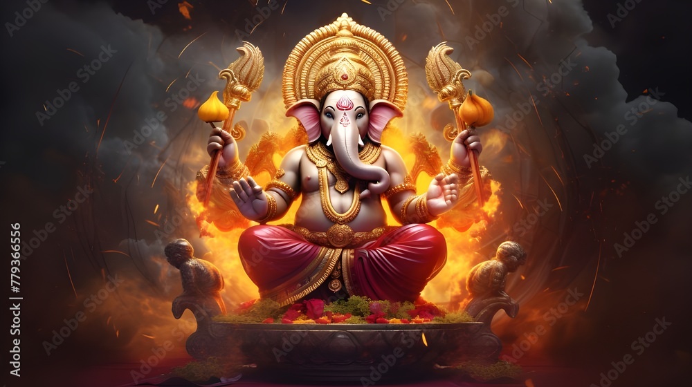Lord ganesha red body four arms his consort sittiing Stock Photo ...