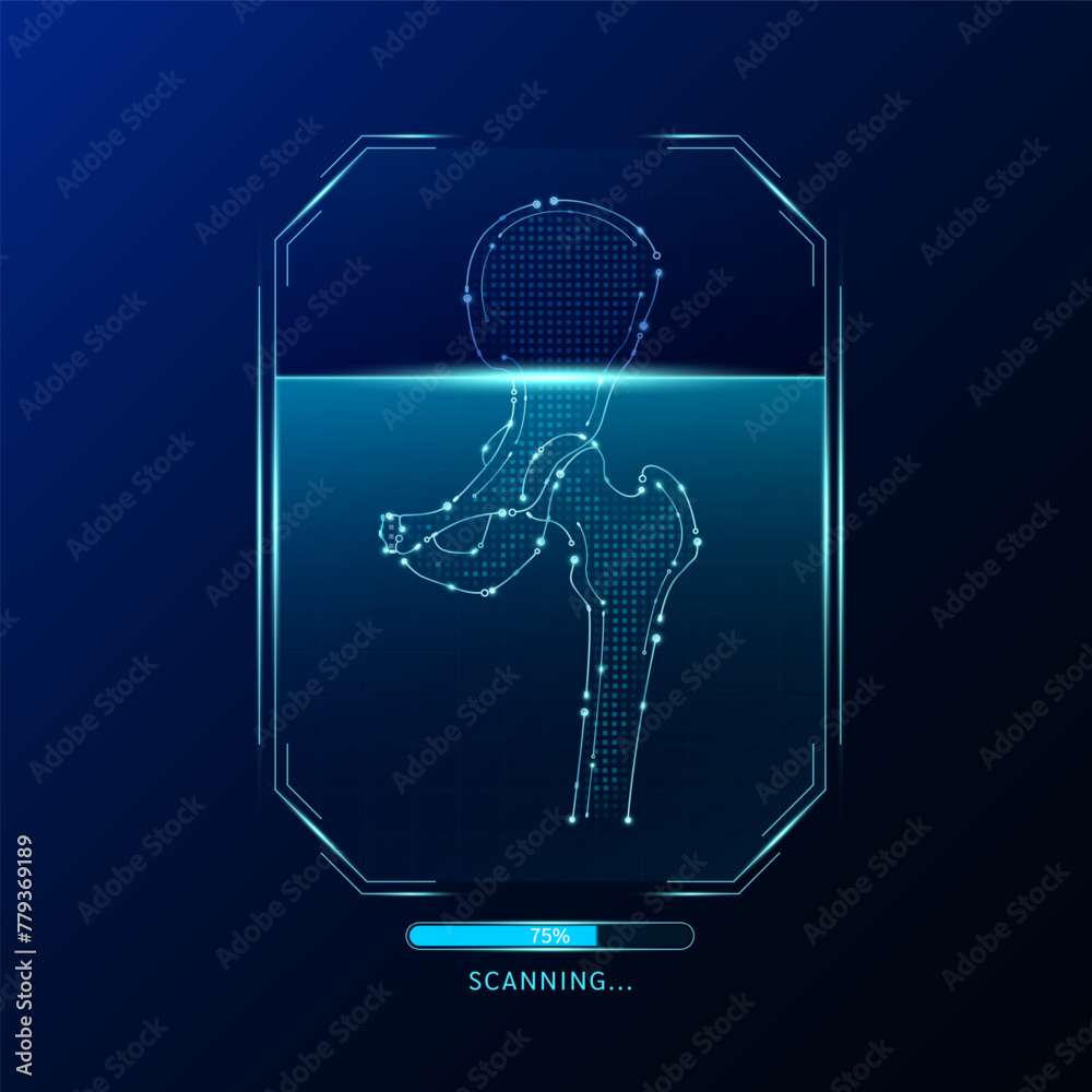 Hip joint bone scanning radar screen. Medical technology health care ...