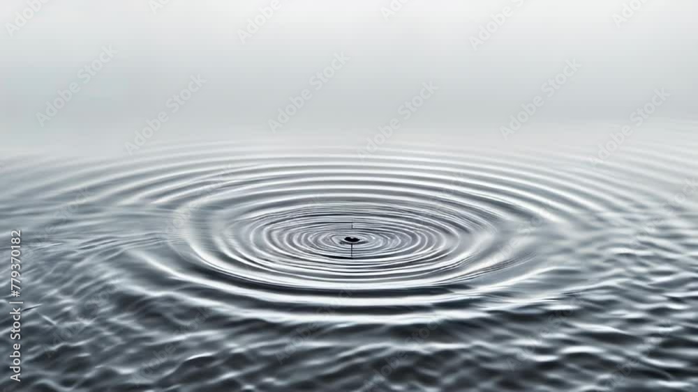 Concentric ripples spread outward on a still water surface, emanating from the impact of a ...