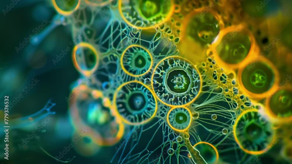 A highresolution image of a single cyanobacteria cell showcasing its intricate internal ...