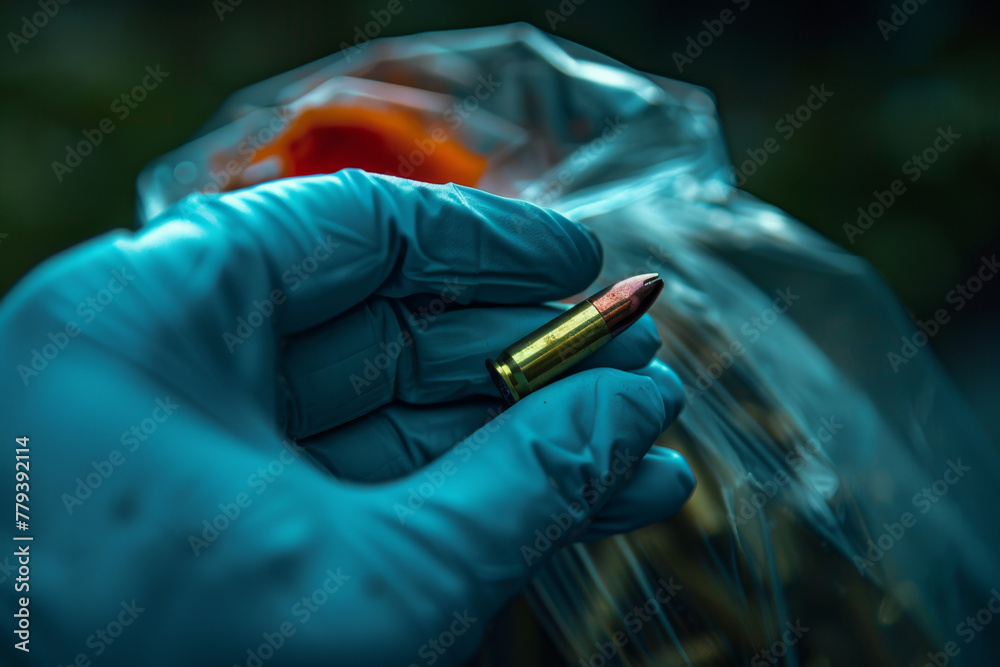 Forensic Expert Examining Bullet Evidence at Crime Scene Stock Photo ...