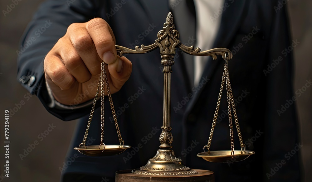 Man in suit holding scale of justice Stock Photo | Adobe Stock