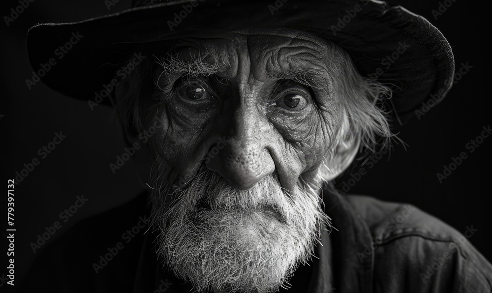 Black and white portrait of an old charismatic man with wrinkles Stock ...