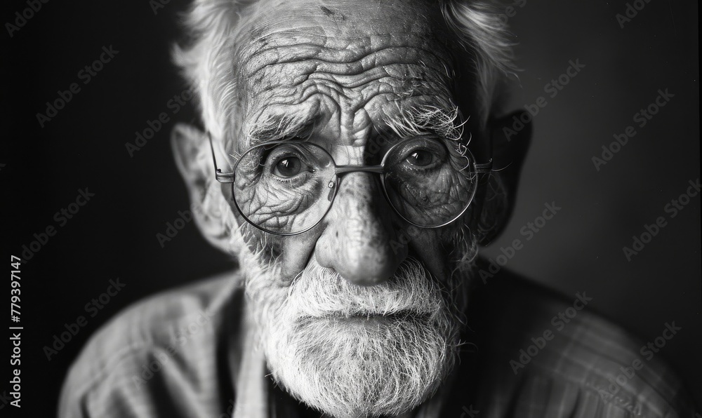 Black and white portrait of an old charismatic man with wrinkles Stock ...