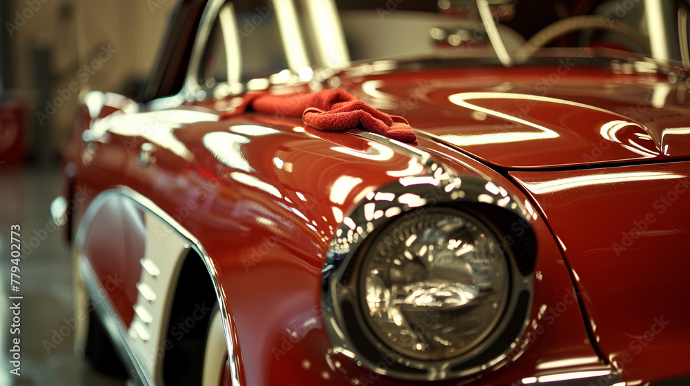 Intimate moment of a classic car bath the gentle motion of a cloth over ...