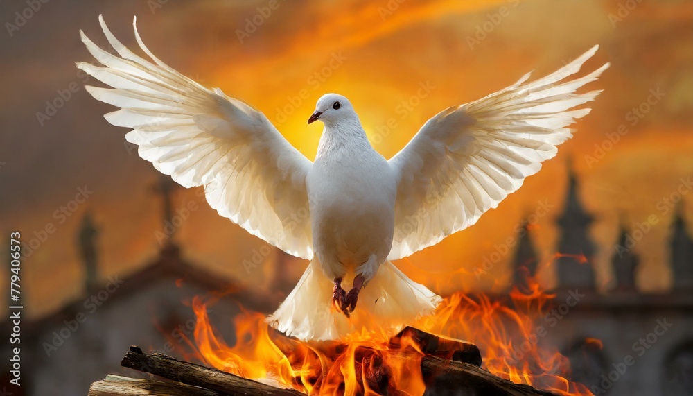 Pentecostal: White Dove in the Fire , the Symbol of Holy Spirit. Stock ...