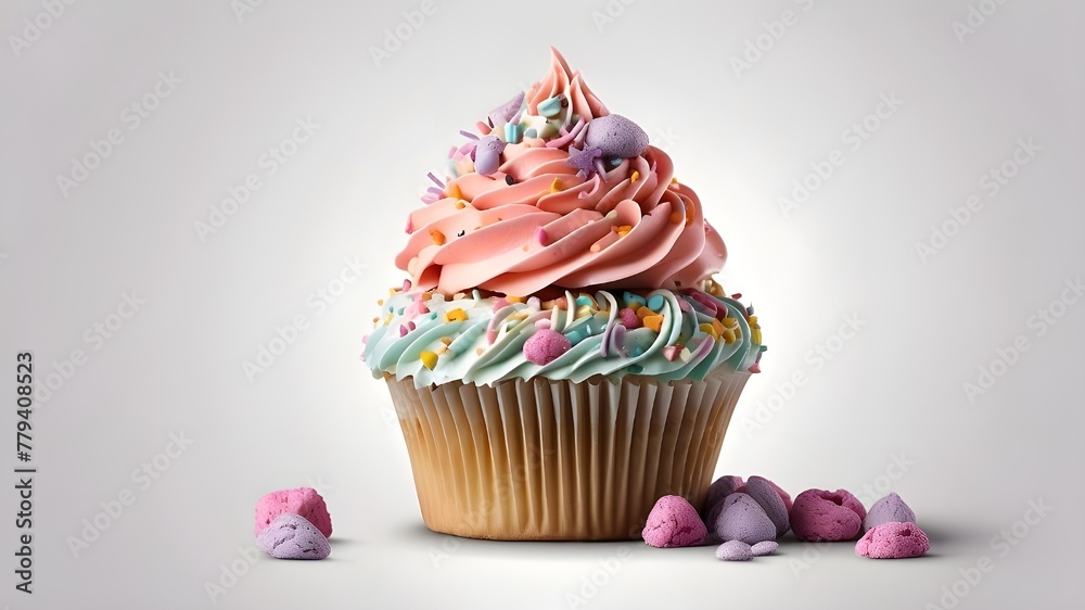 Cupcake muffin on transparent cutout background with buttercream ...