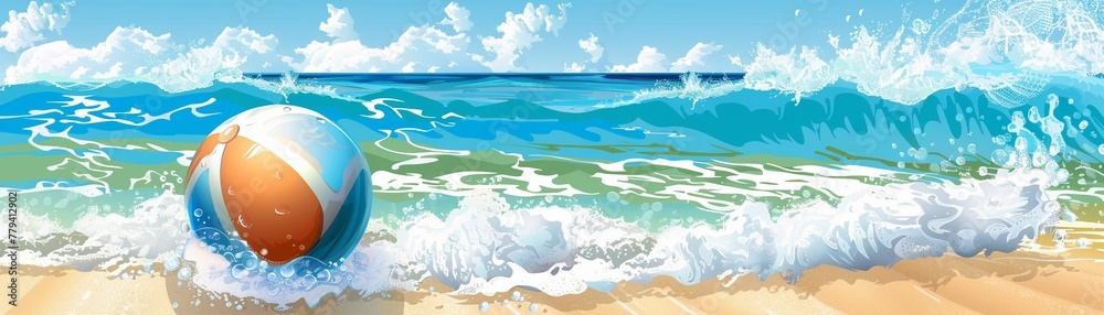 Beach ball clipart floating in the waves Stock Illustration | Adobe Stock