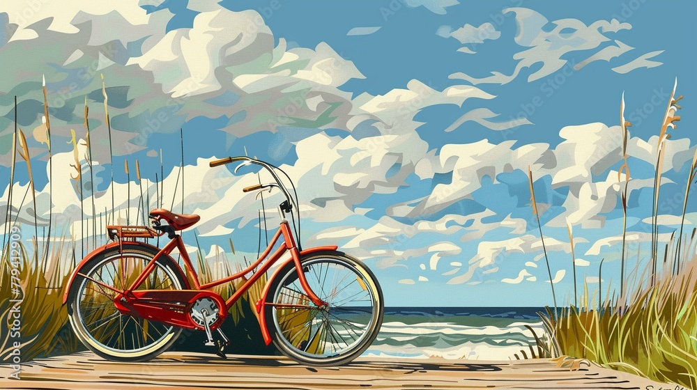 Beach bike clipart parked by the boardwalk Stock Illustration | Adobe Stock
