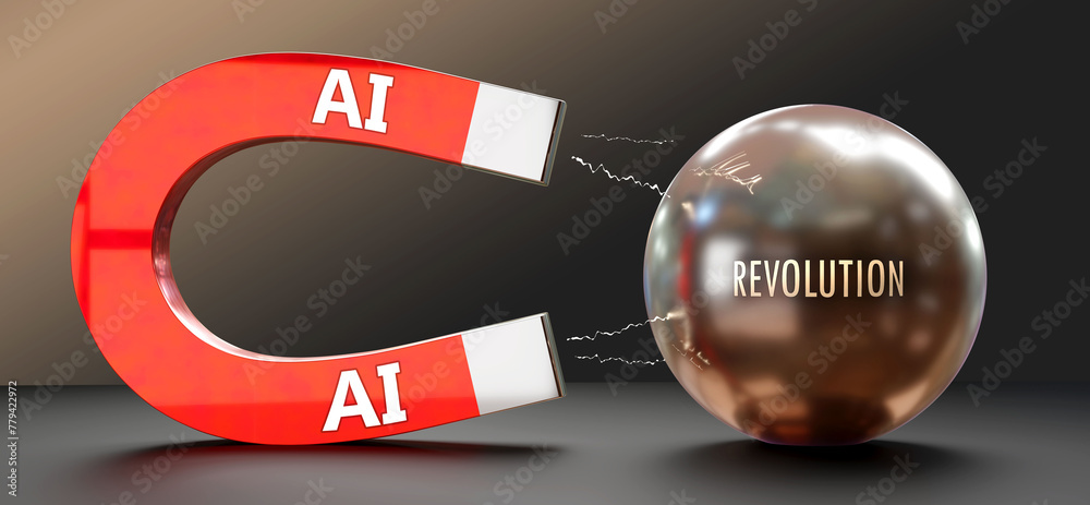 Ai attracts Revolution. A metaphor showing ai as a big magnet ...