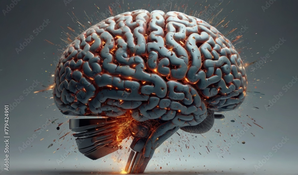 Concept art of a human brain exploding with knowledge and creativity ...