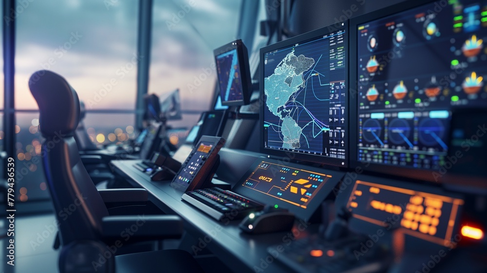 An Aeronautical Control Room With A Lots Of Computer Screens And ...