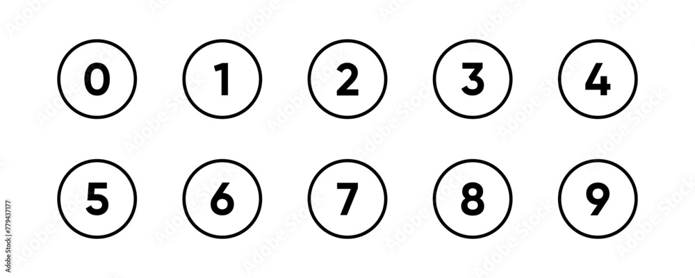 Round number buttons symbols icon set. Digit circle black signs. Phone ...