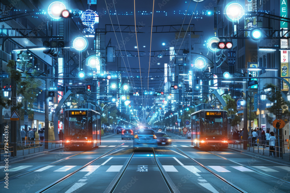 A visionary urban landscape showcasing smart city infrastructure ...