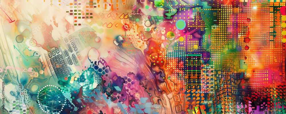 An art piece with psychedelic elements blending abstract shapes, dot ...