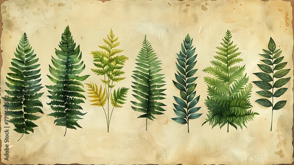 A vintage botanical illustration of ferns, capturing the complex ...