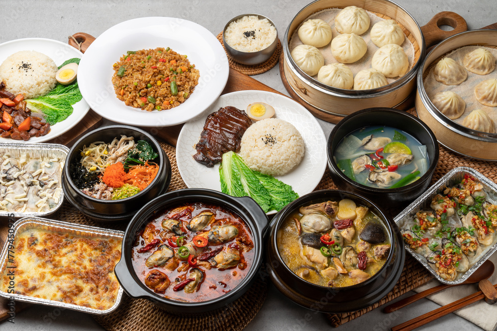 Korean food, bibimbap, oyster rice, mara oyster chicken, braised, Yuk ...