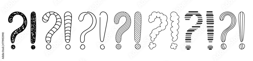Doodle question and exclamation marks hand drawn sketch vector ...
