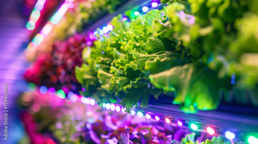 Vertical farm facility, showcasing rows of leafy greens and herbs ...